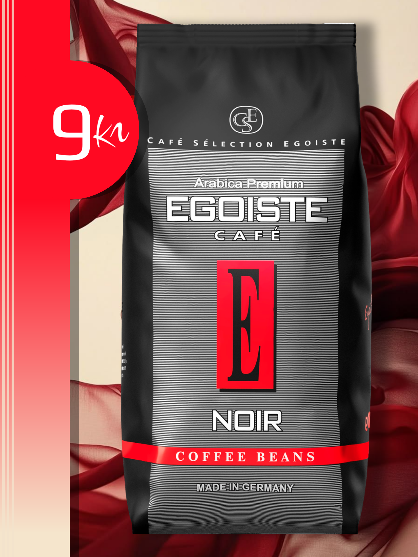 Кофе в зернах EGOISTE Noir, 1 кг, 9 шт, премиальный зерновой кофе средней обжарки, ароматный и насыщенный вкус, арабика