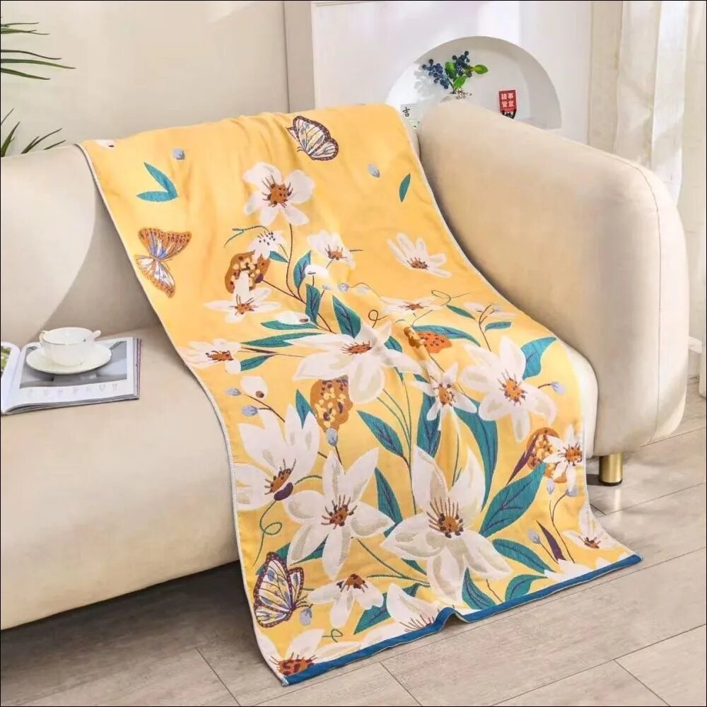 Полотенце для ванной, Хлопок, 80x160 см, светло-желтый, голубой, 1 шт.