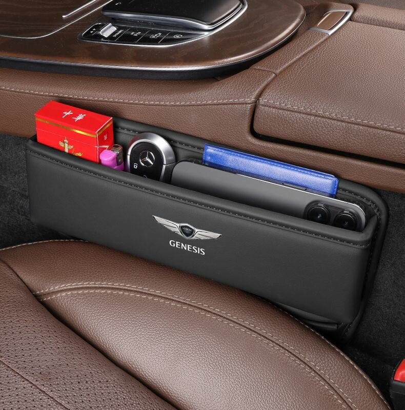Ящик-органайзер между сиденьями для Hyundai Genesis (GV80, EV, G80, G70, G90, GV60, GV70) — кожа PU, 28×20 см, отверстие для зарядки, без инструментов