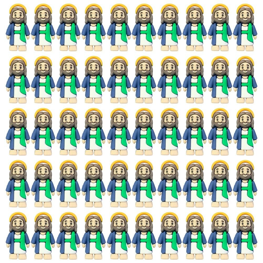 50 маленьких фигурок Иисуса в виде кулонов - украшения из ПВХ в христианском стиле, религиозные сувениры для вечеринки, аксессуары для шнурков для наполнения пасхальных подарочных пакетов (3,9 см)