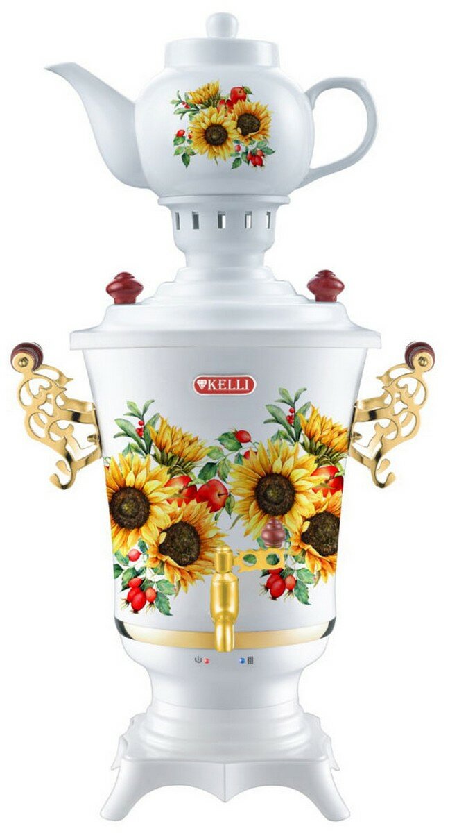 Электрический самовар Kelli KL-1477 4л с заварочным чайником 900 мл, белый