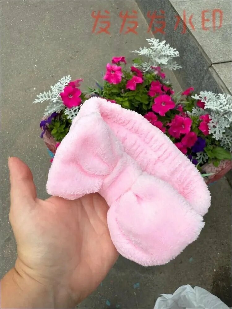 Повязка для волос женская косметическая с бантом, бьюти повязка для умывания, бант-повязка плюшевая, лента на головуSP