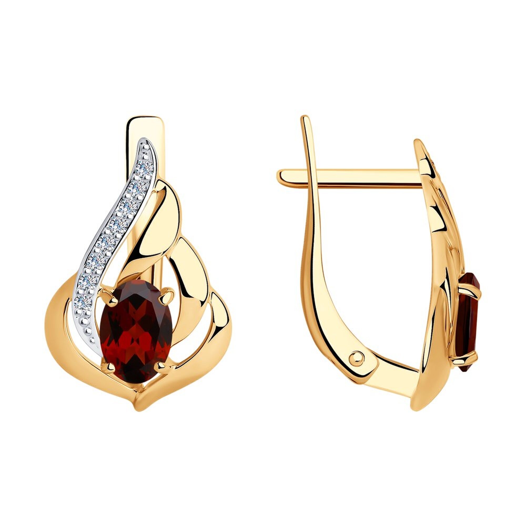 Серьги, красное золото, 585 проба, фианит, гранат