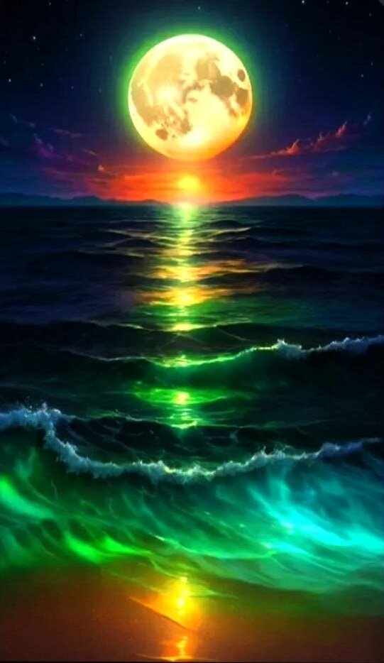 Алмазная мозаика "Лунная дорожка. Символ энергии и удачи". На подрамнике, 5D, 40x50 см