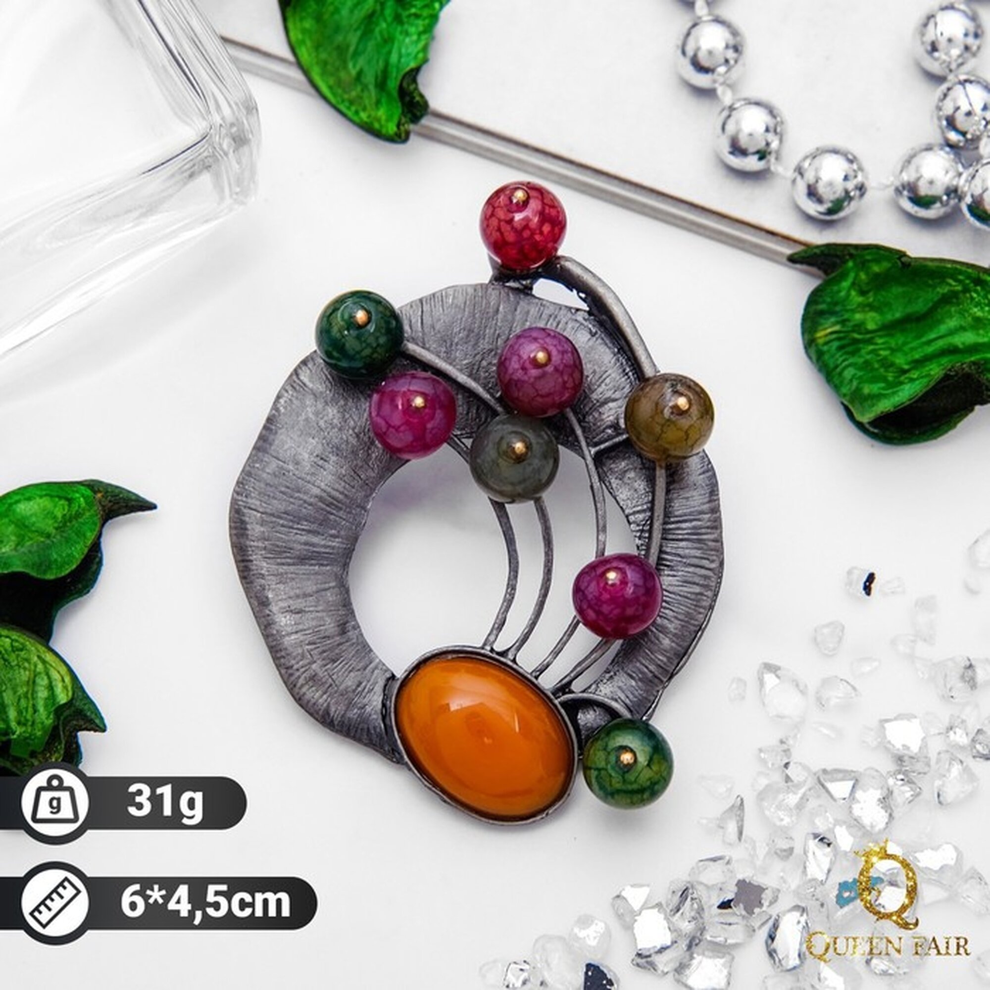 Брошь, искусственный камень