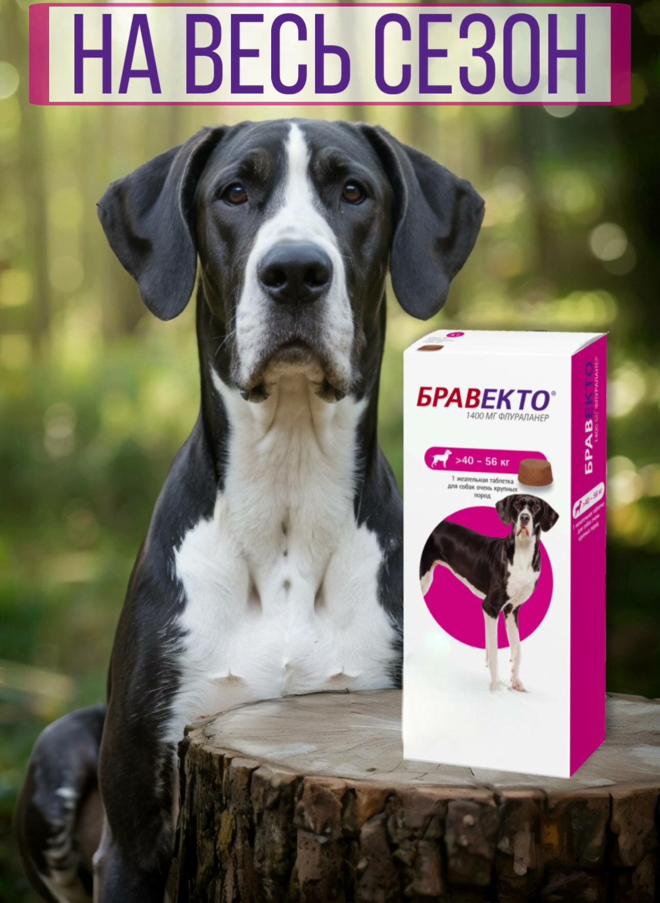 БPABЕКT0 тaблeтка жевательная для собак 40-56 кг, тaблеткa 1400 мг