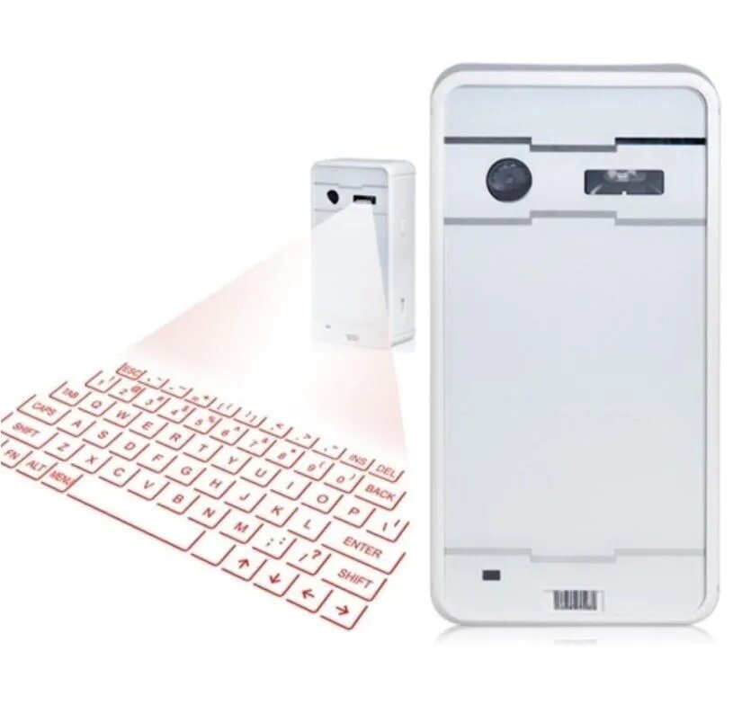 Клавиатура 2025 новая лазерная проекционная виртуальная клавиатура, Питание от USB, С мышью/Bluetooth-динамиком/голосовой трансляцией Функция, Английская раскладка, белый