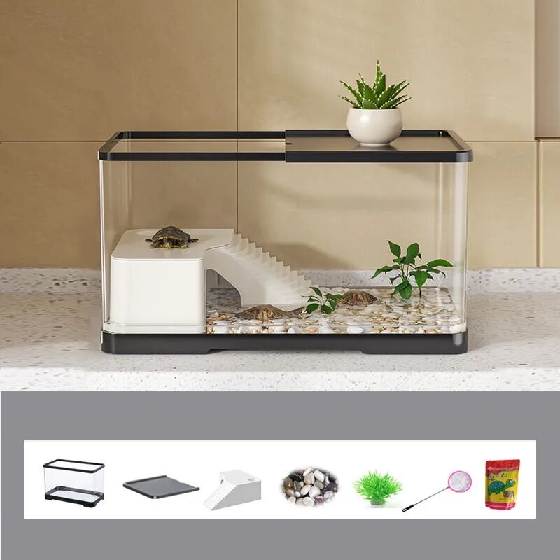 Аквариум для черепах 16 л. Панорамный акватеррариум для красноухих, китайских черепах, пластик
