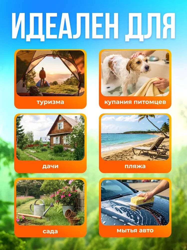 Переносной походный душ с аккумулятором 9000 мАч, цифровым дисплеем — фото 1