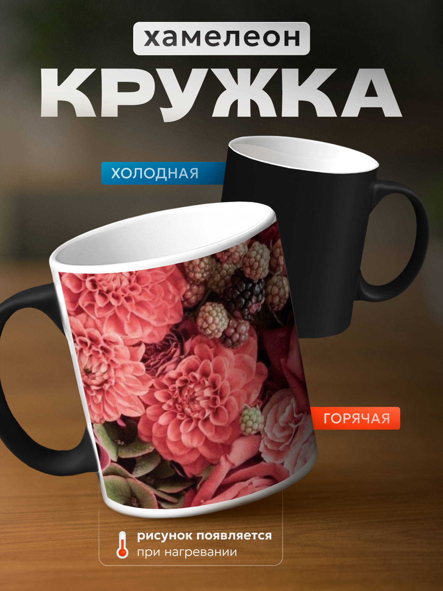 Кружка хамелеон с цветами