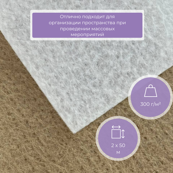 Полотно нетканое иглопробивное "Expoplay" 2х50 м (100кв. м), цвет White