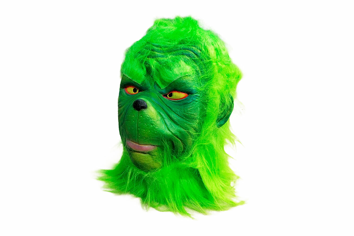 Маска Гринч, зеленый латекс, искусственный мех, ткань, размер взрослый