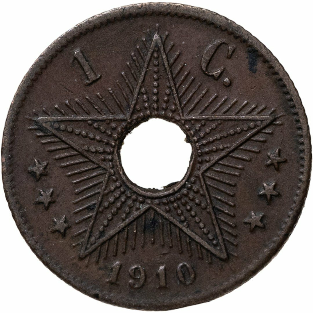Бельгийское Конго 1 сантим centime 1910, Медь, в сохранности XF