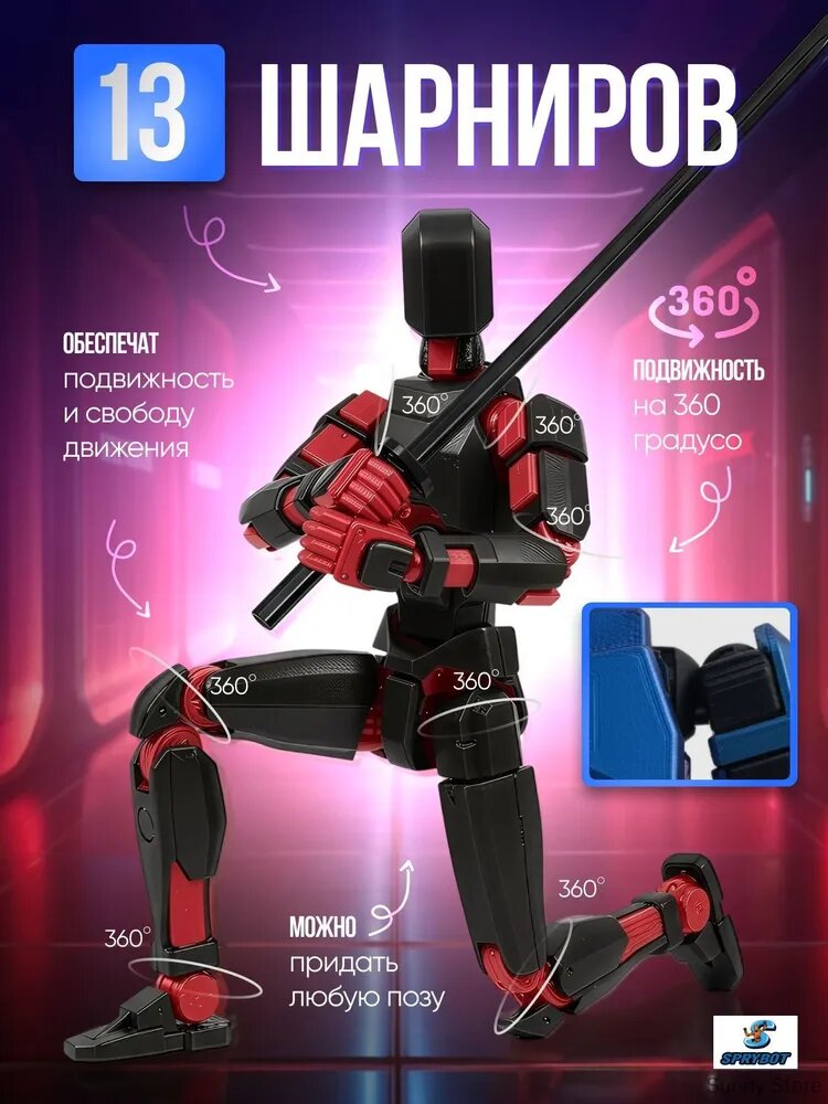 Игрушечный робот SPRYBOT 3D, набор 2 штуки, фигурка 13 см, шарнирная, ABS пластик, для мальчиков и девочек — фото 1