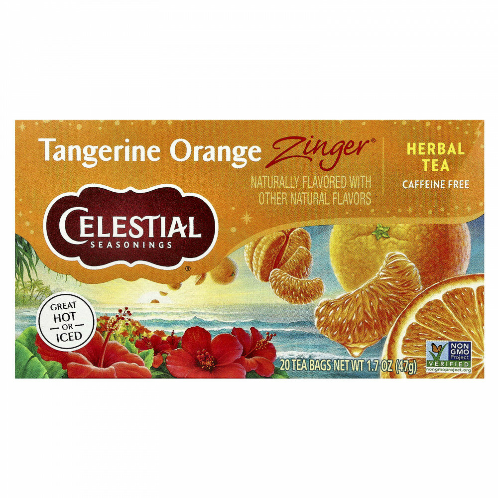 Celestial Seasonings, Травяной чай без кофеина Zinger, Мандариново-апельсиновый заряд, 20 чайных пакетиков, 1,7 унции (47 г)