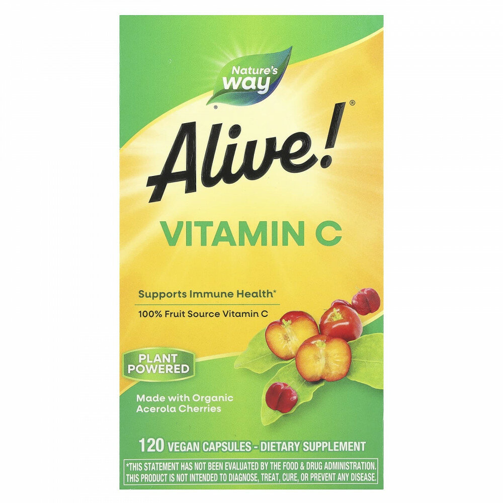 Nature's Way, Alive!®, витамин C, 120 веганских капсул (125 мг в 1 капсуле)