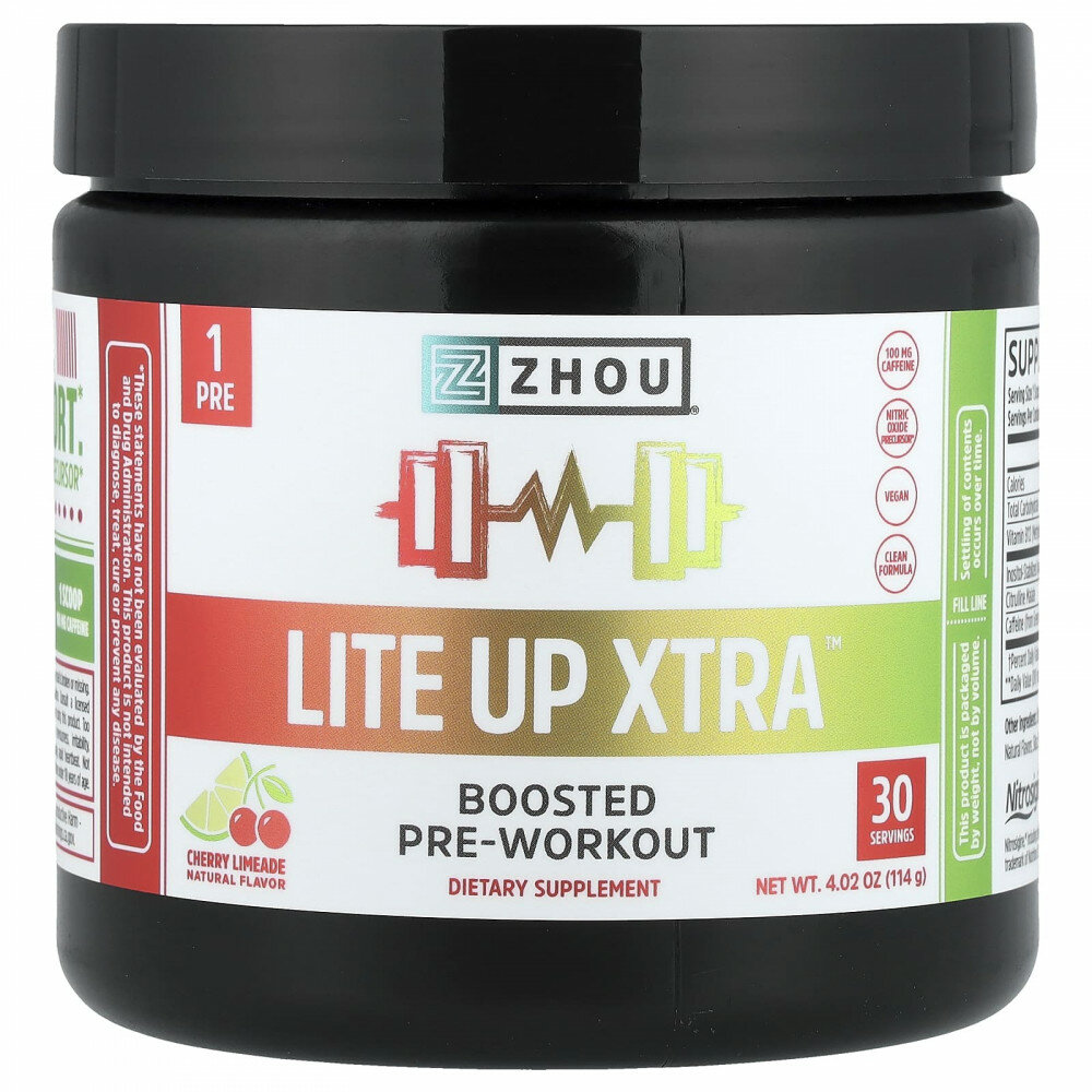 Zhou Nutrition, Lite Up Xtra™, предтренировочный комплекс, со вкусом вишневого лаймада, 114 г (4,02 унции)