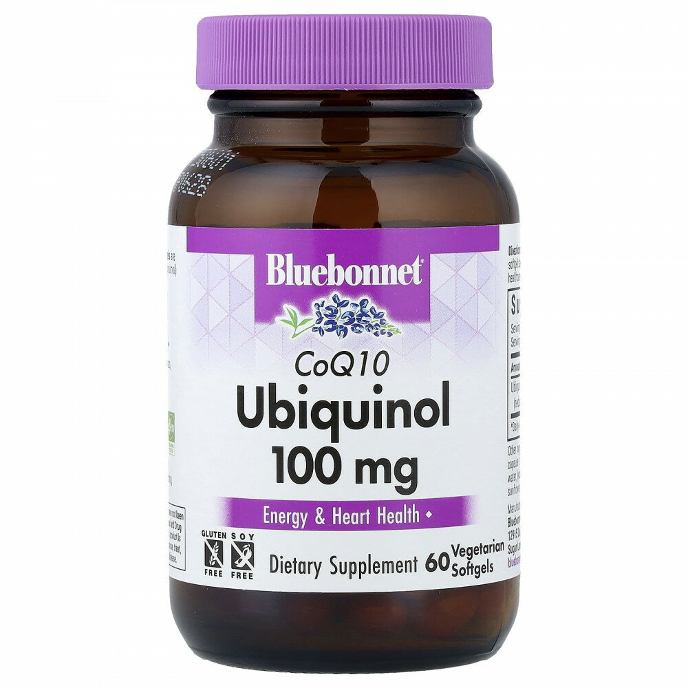 Bluebonnet Nutrition, коэнзим Q10, убихинол, 100 мг, 60 вегетарианских капсул