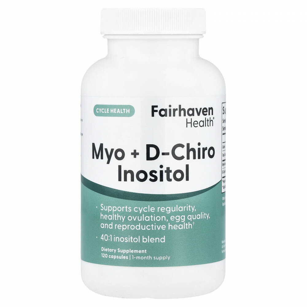 Fairhaven Health, мио-инозитол и D-хиро-инозитол, 120 капсул