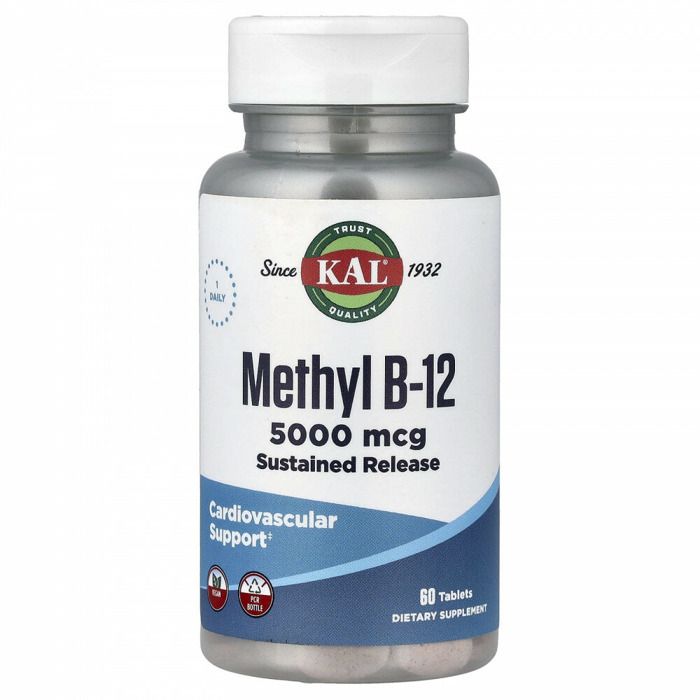 KAL, Methyl B-12, метилкобаламин, длительное высвобождение, 5000 мкг, 60 таблеток