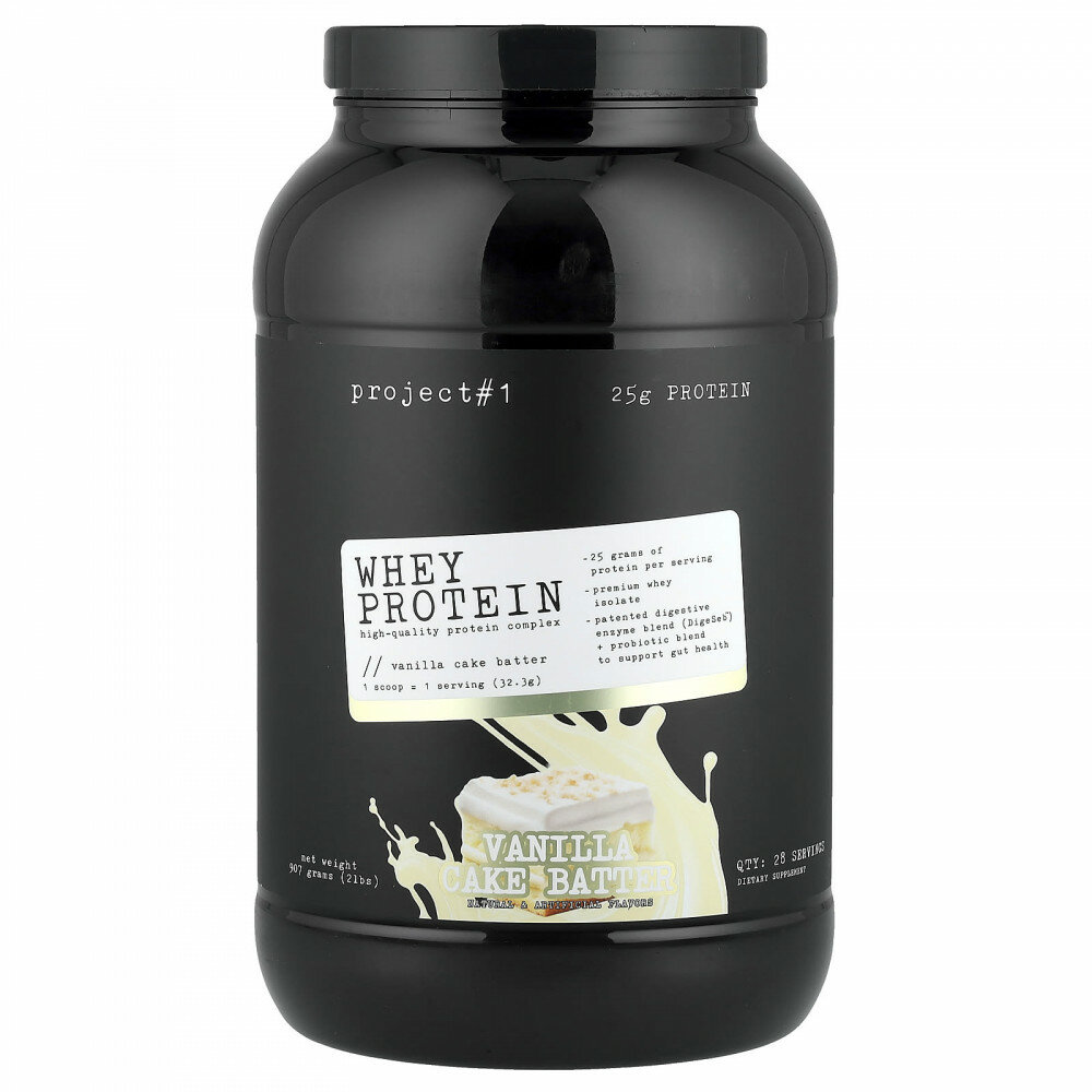 Project 1 Nutrition, сывороточный протеин, высококачественный протеиновый комплекс, смесь для ванильного торта, 907 г (2 фунта)