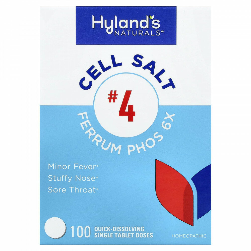 Hyland's Naturals, Cell Salt # 4, Ferrum Phos 6X, 100 быстрорастворимых одиночных таблеток