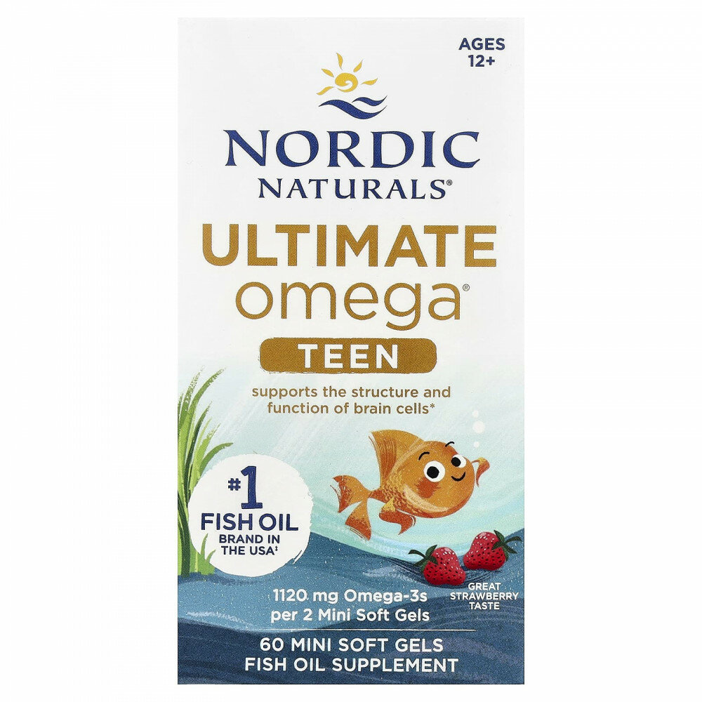 Nordic Naturals, Ultimate Omega®, рыбий жир для подростков, для детей от 12 лет, со вкусом клубники, 60 миникапсул