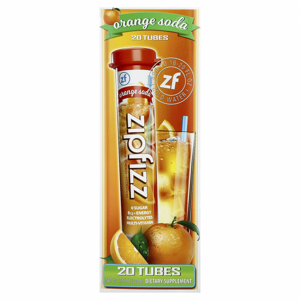Zipfizz, смесь для энергетического напитка, апельсин с содовой, 20 тюбиков по 11 г (0,39 унции)