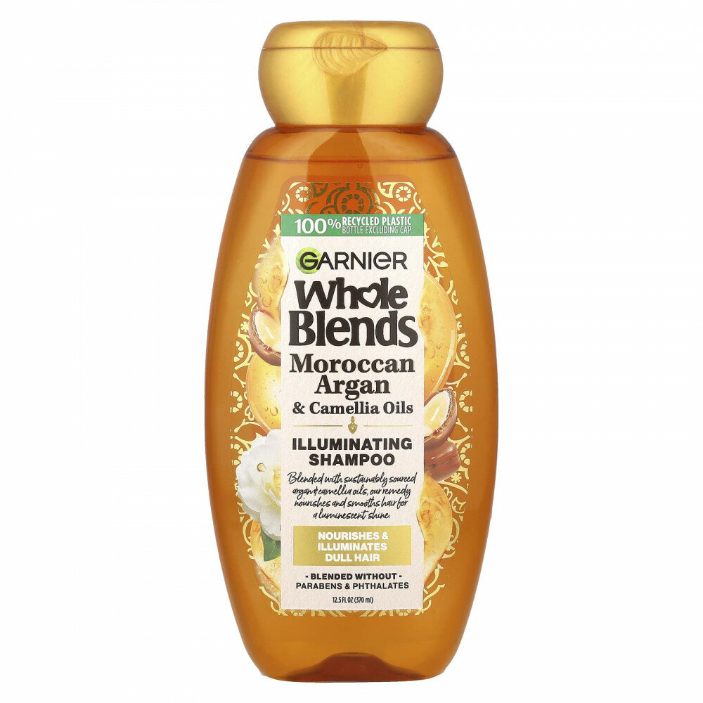 Garnier, Whole Blends, шампунь для придания блеска, «Экстракты масел камелии и марокканской арганы», 370 мл