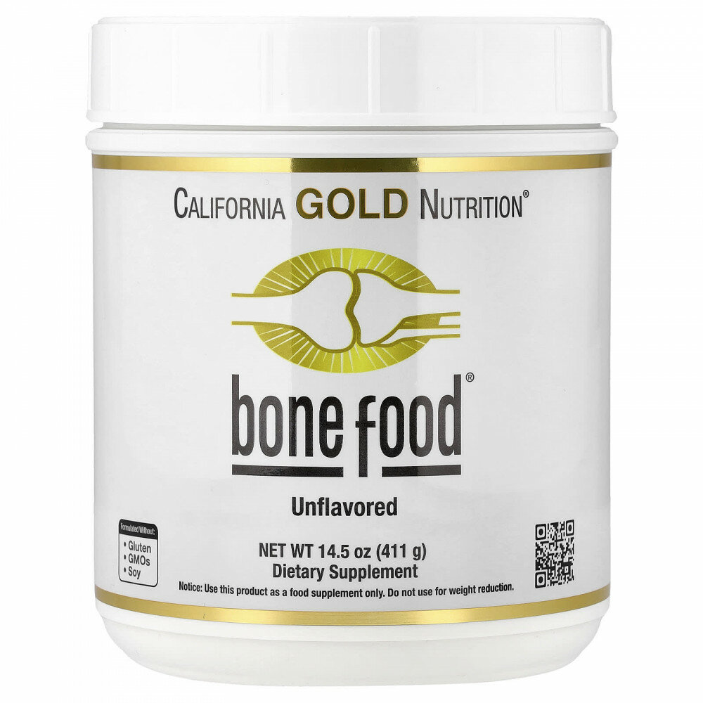 California Gold Nutrition, Bone Food с пептидами коллагена, гиалуроновой кислотой, витаминами и минералами, без ароматизаторов, 411 г (14,5 унции)