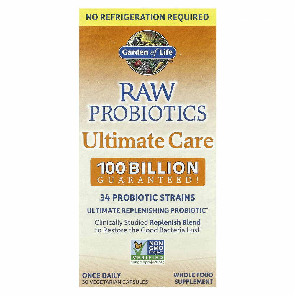 Garden of Life, RAW Probiotics, Ultimate Care, длительного хранения, 30 вегетарианских капсул