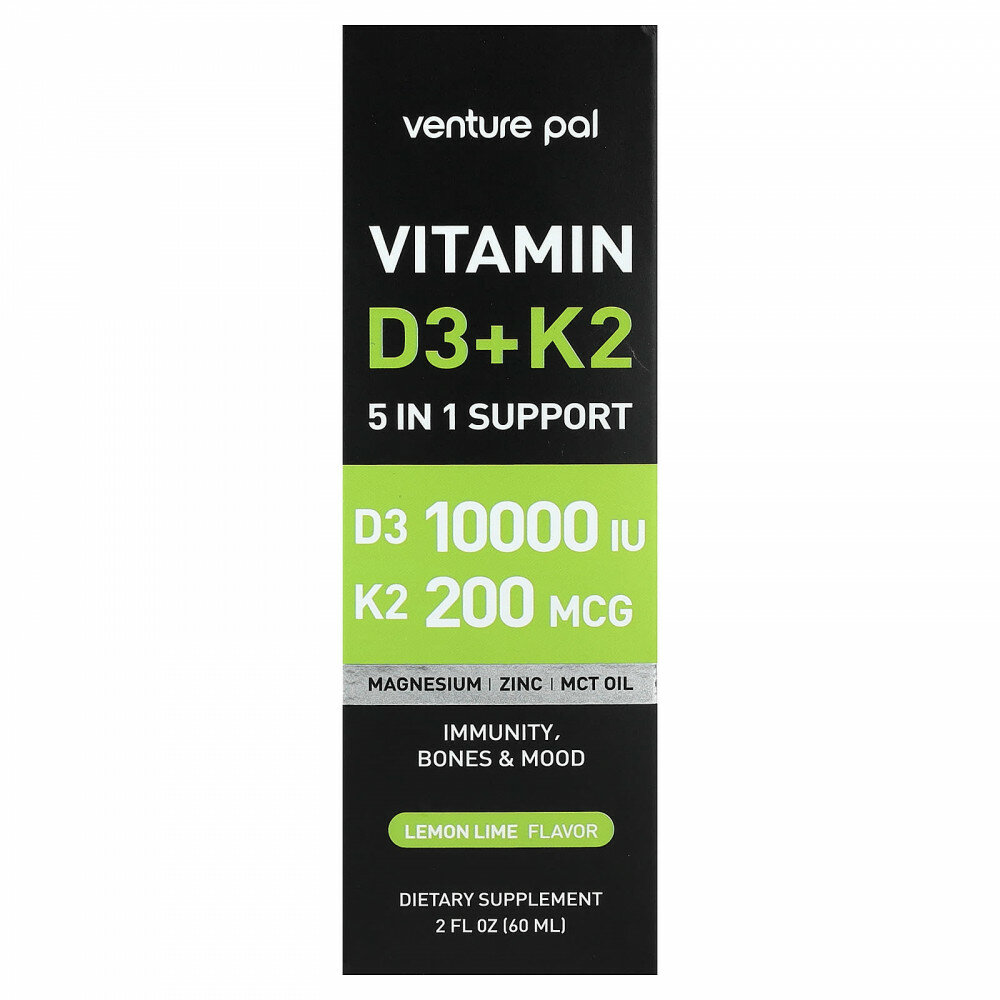 Venture Pal, витамины D3 и K2, лимон и лайм, 60 мл (2 жидк. унции)