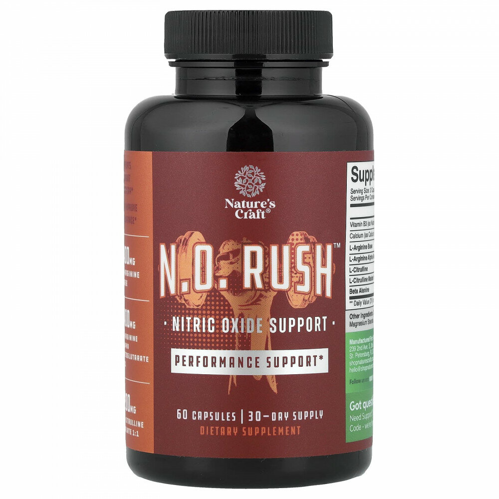 Nature's Craft, Повышение производства Rush™, добавка с оксидом азота, 60 капсул