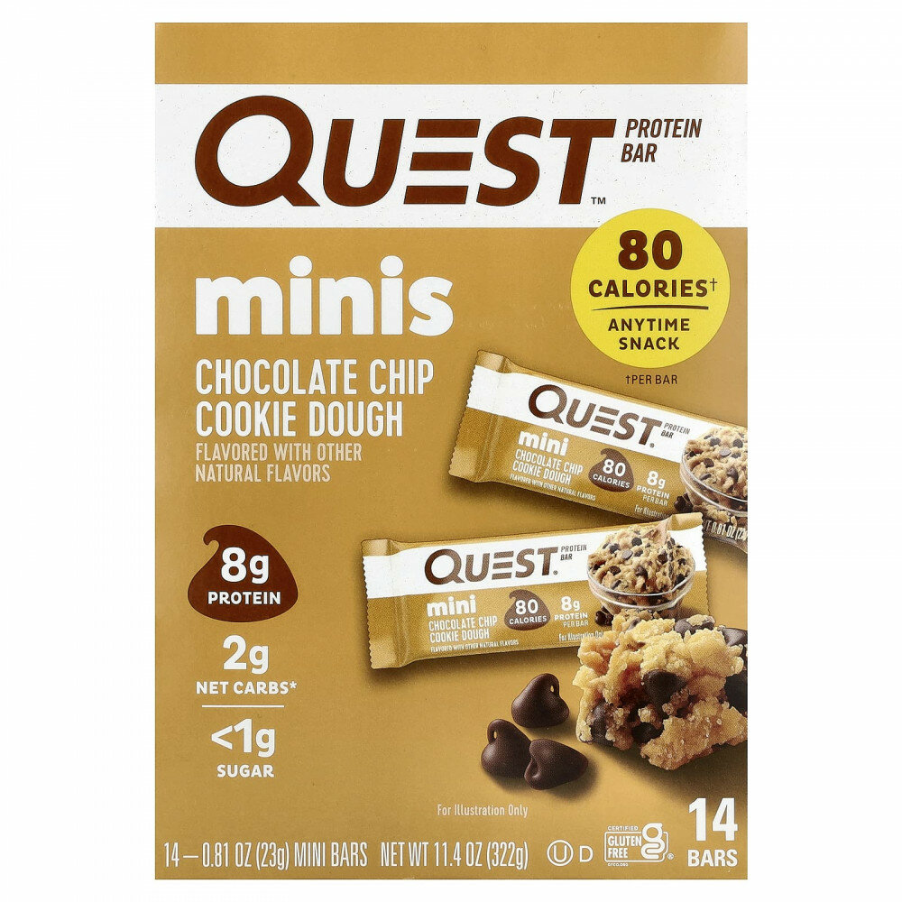 Quest Nutrition, мини, протеиновый батончик, печенье с шоколадной крошкой, 14 батончиков по 23 г (0,81 унции)