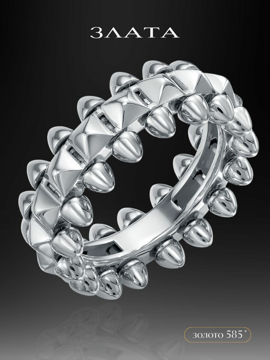 Кольцо широкое, белое золото, 585 проба, родирование