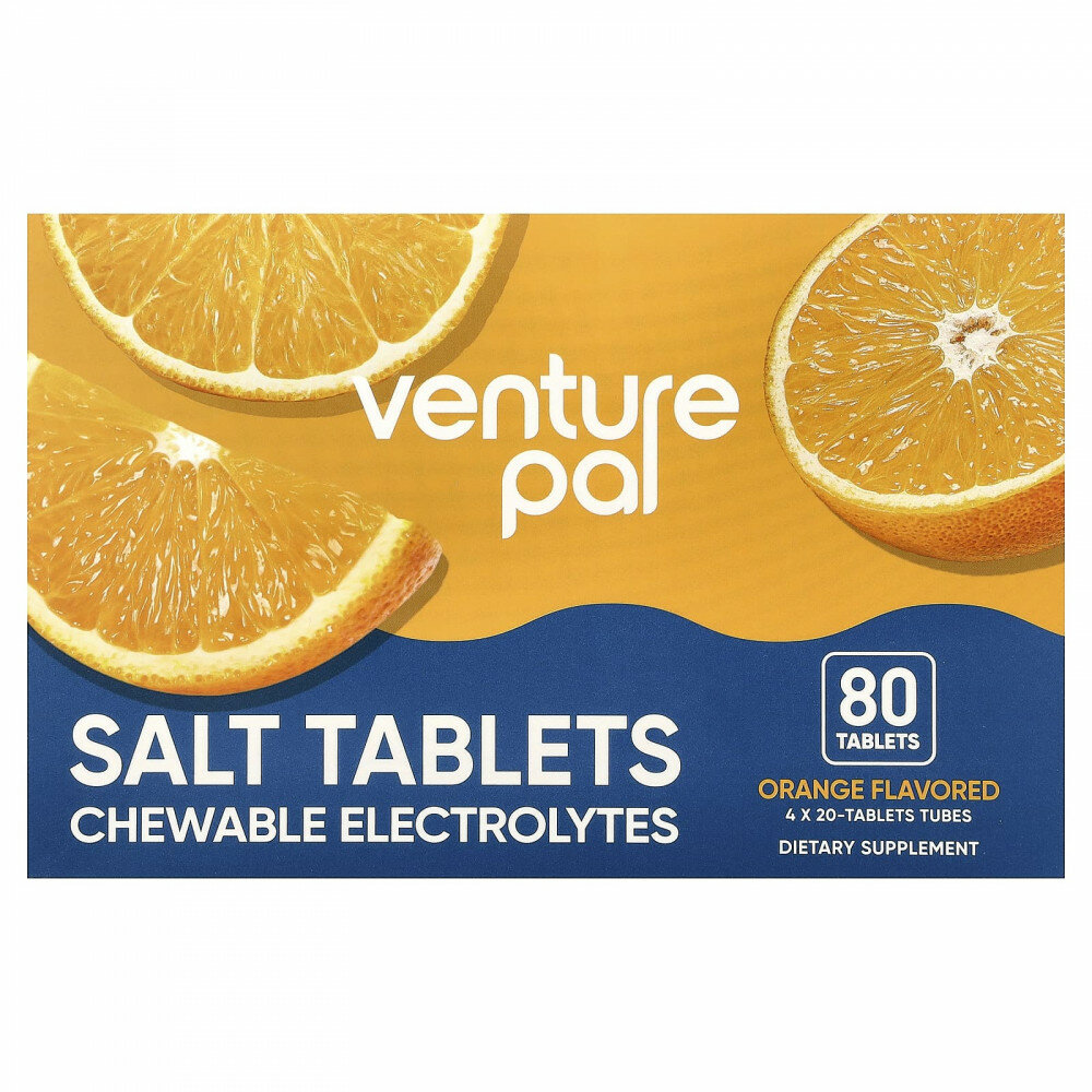 Venture Pal, солевые таблетки с жевательными электролитами, со вкусом апельсина, 80 таблеток