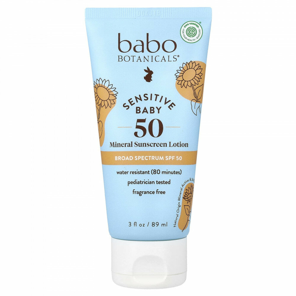 Babo Botanicals, Для детской кожи, солнцезащитный лосьон на минеральной основе, SPF 50, 89 мл