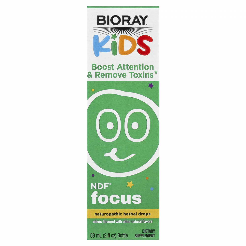 Bioray, Kids, NDF® Focus, детская добавка для повышения внимательности, со вкусом цитрусовых, 59 мл (2 жидк. унции)