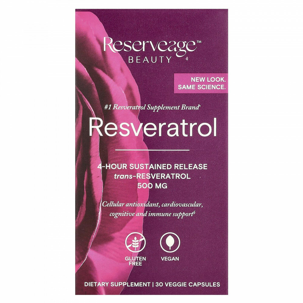 Reserveage Beauty, Ресвератрол, 30 растительных капсул