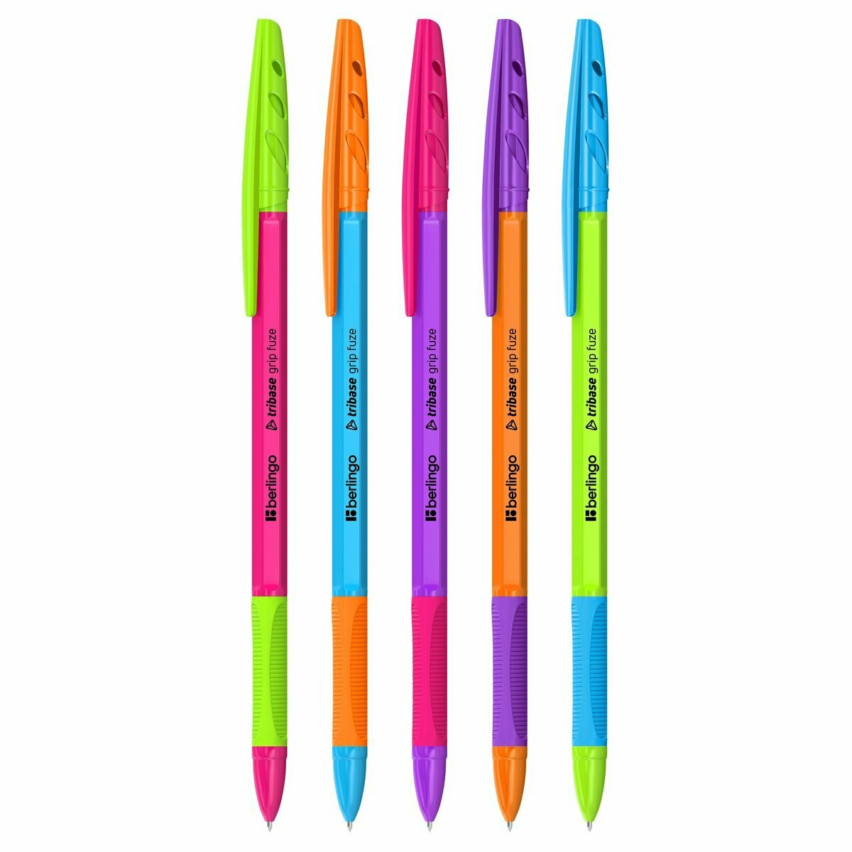 10шт. Ручка шариковая BERLINGO "Tribase grip fuze" 0,7мм, синяя, ассорти (CBp_70968)