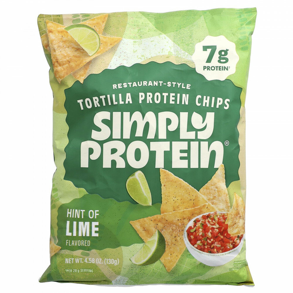 Simply Protein, ресторанные протеиновые чипсы из тортильи, с вкусом лайма, 130 г (4,58 унции)