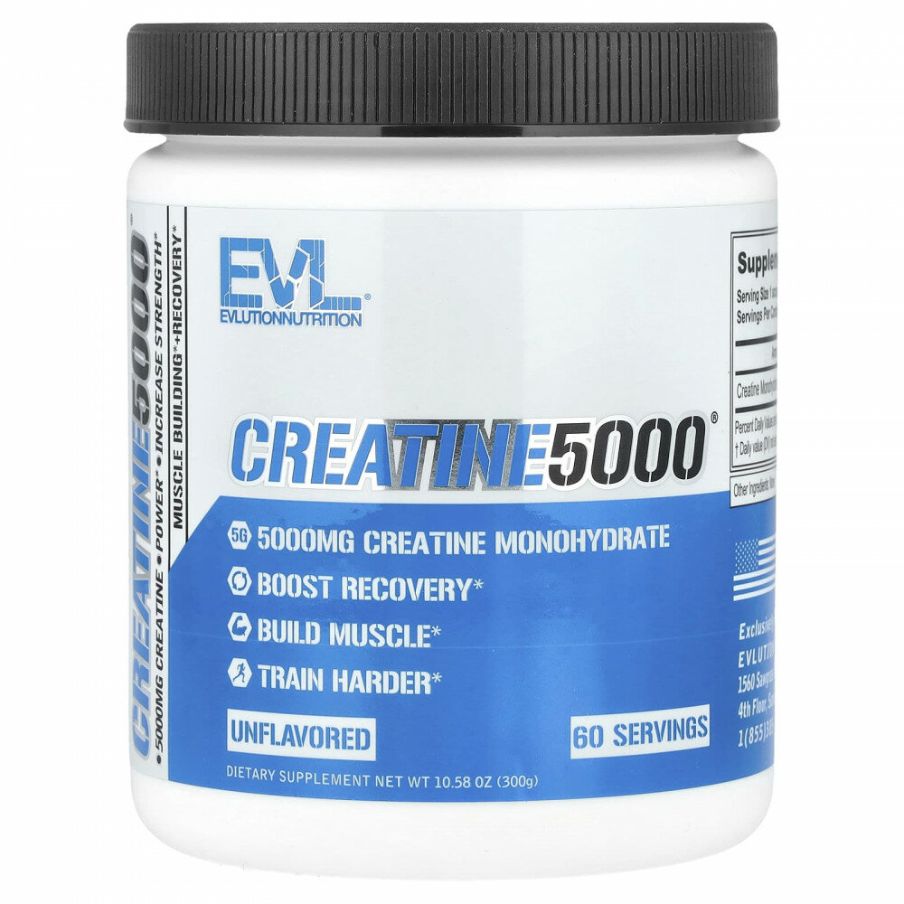 EVLution Nutrition, CREATINE5000, без добавок, 300 г (10,58 унции)
