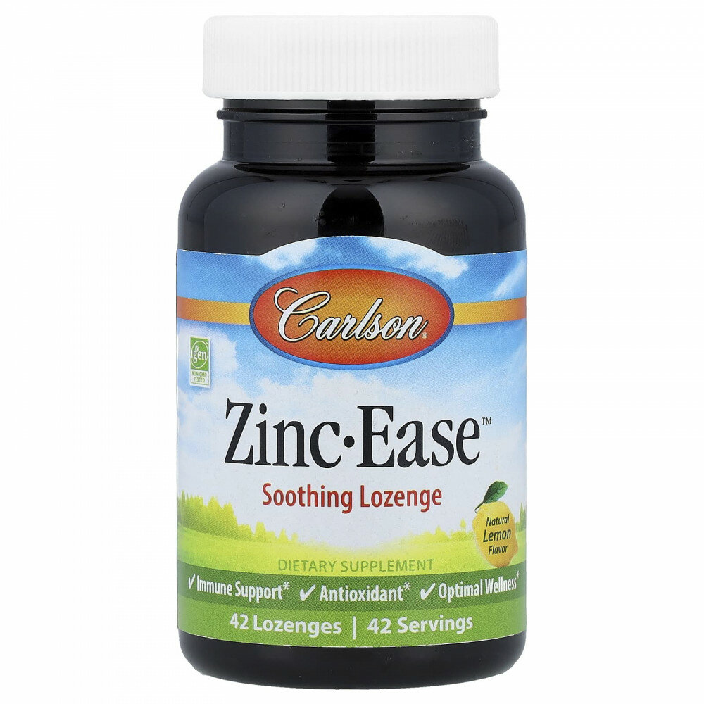 Carlson, Zinc-Ease™, успокаивающие пастилки, натуральный лимонный вкус, 42 пастилки
