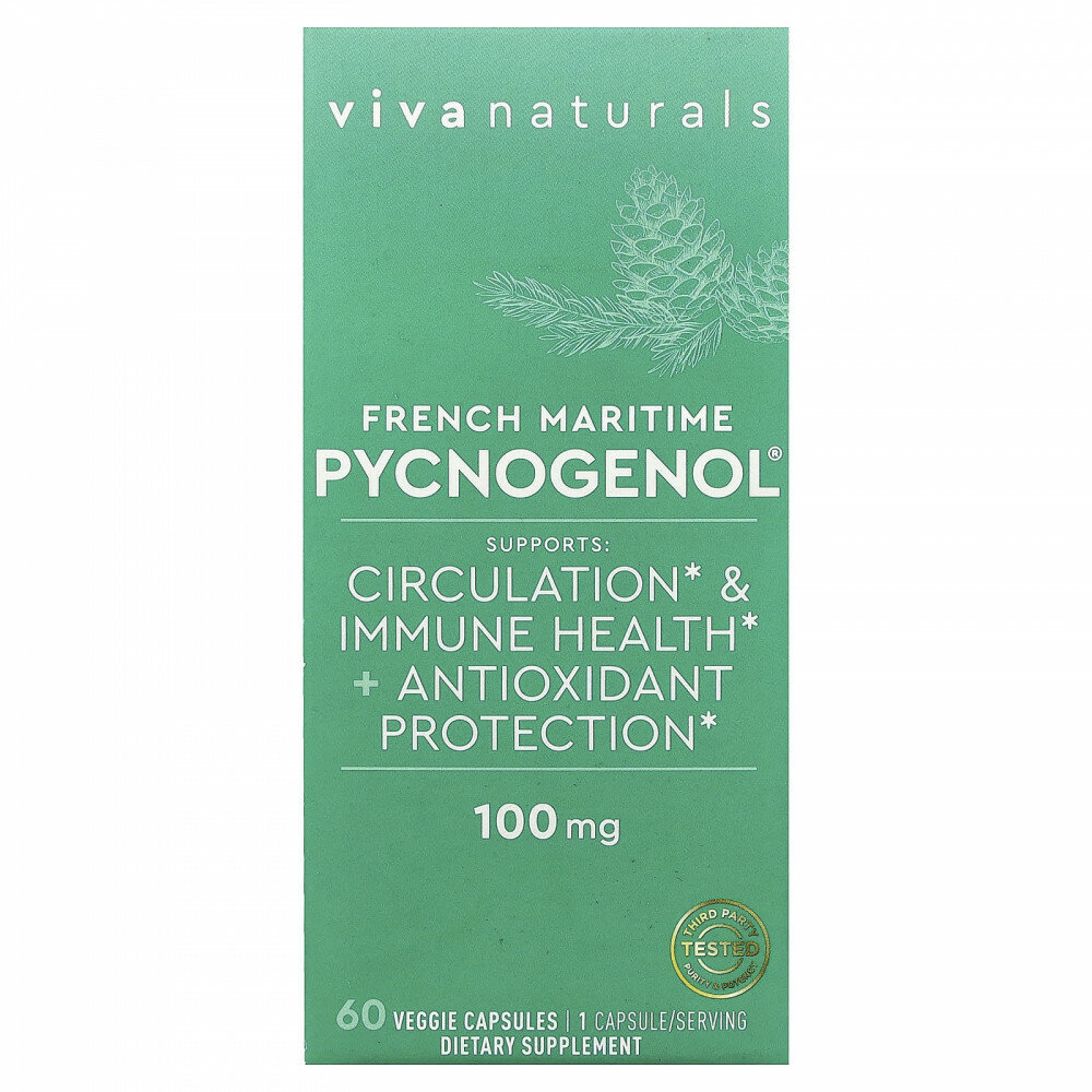 Viva Naturals, Pycnogenol®, френч приморский, 100 мг, 60 растительных капсул