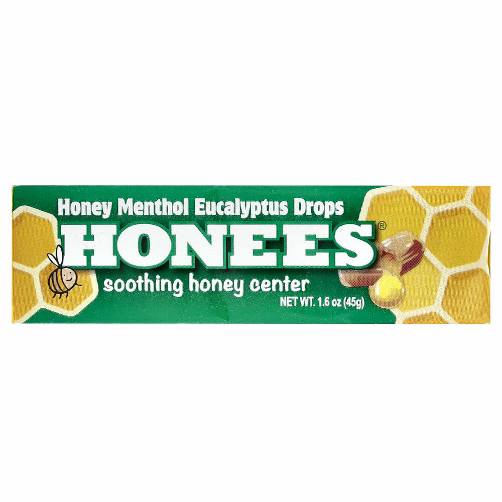 Honees, леденцы с мёдом, ментолом и эвкалиптом, 9 шт, 45 г (1,6 унции)