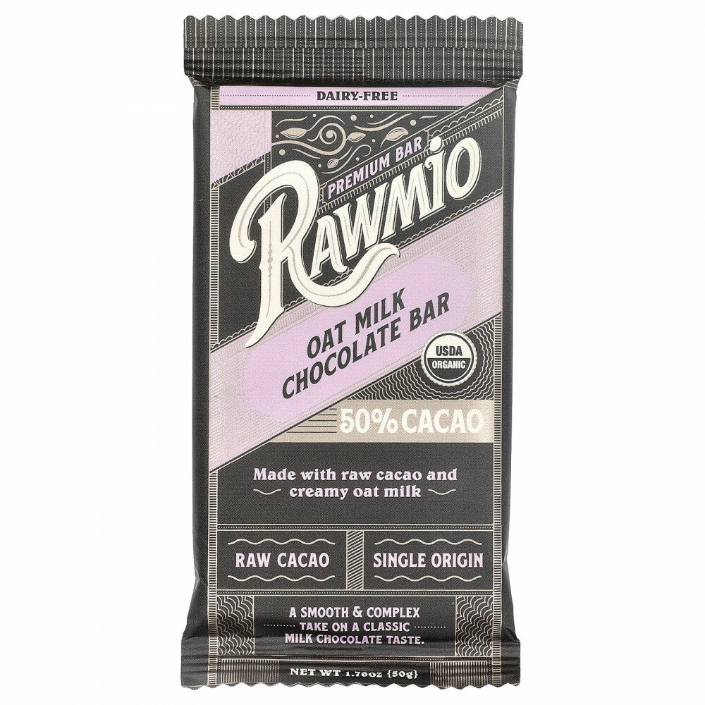 Rawmio, Батончик с овсяным молоком, 50% какао, 50 г (1,76 унции)