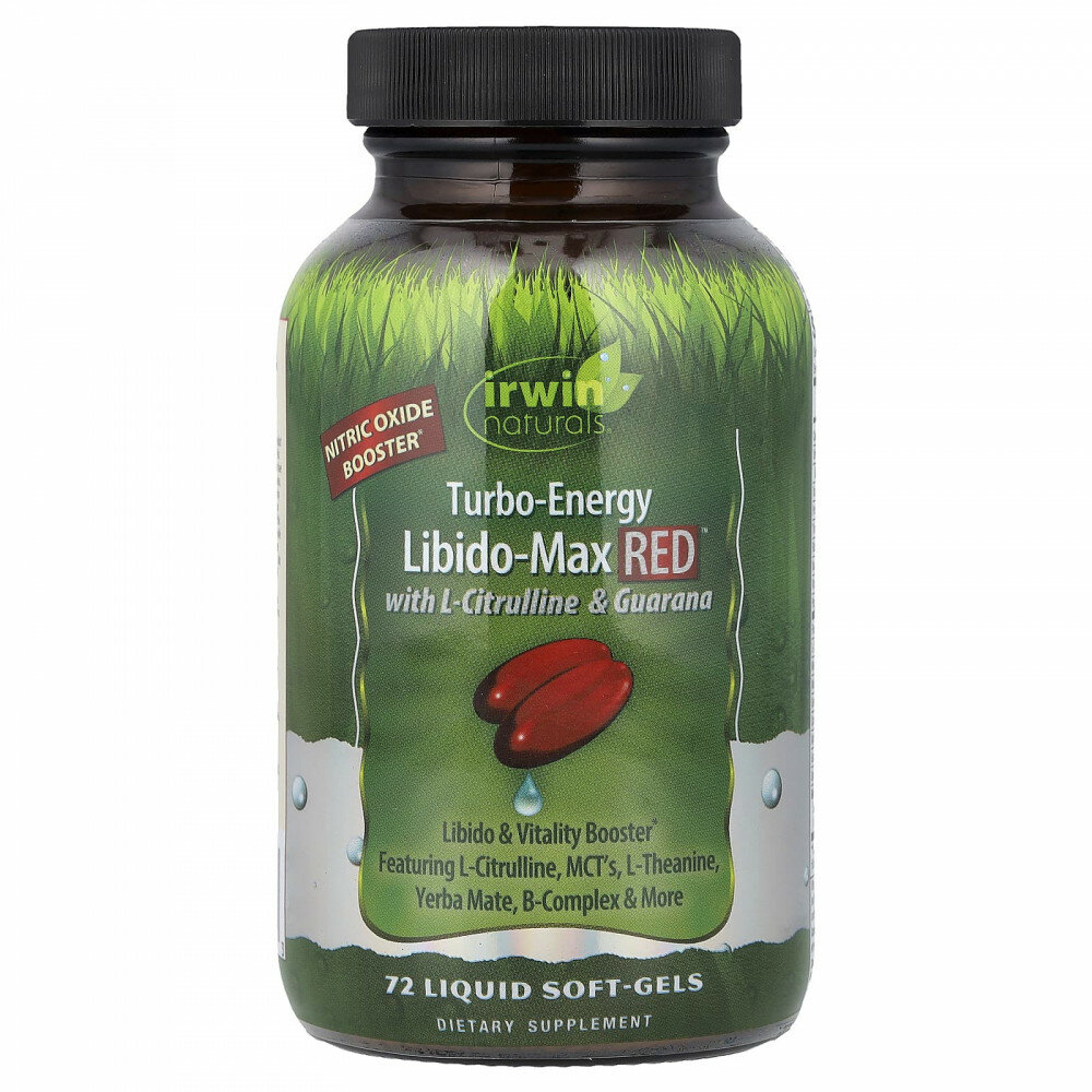 Irwin Naturals, Boost-Energy, Libido-Max RED™, с L-цитруллином и гуараной, 72 капсулы с жидкостью