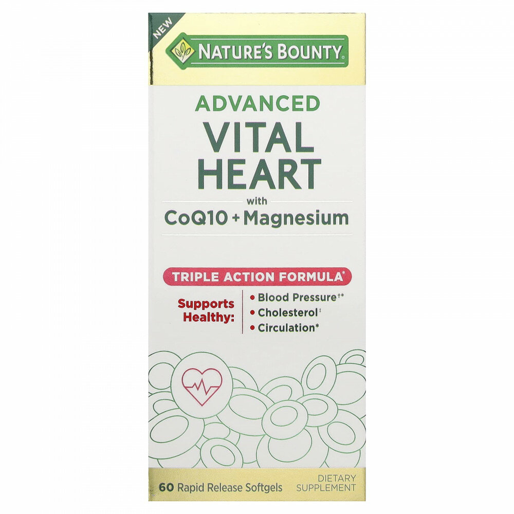 Nature's Bounty, Advanced Vital Heart, с коэнзимом Q10 и магнием, 60 капсул с быстрым высвобождением