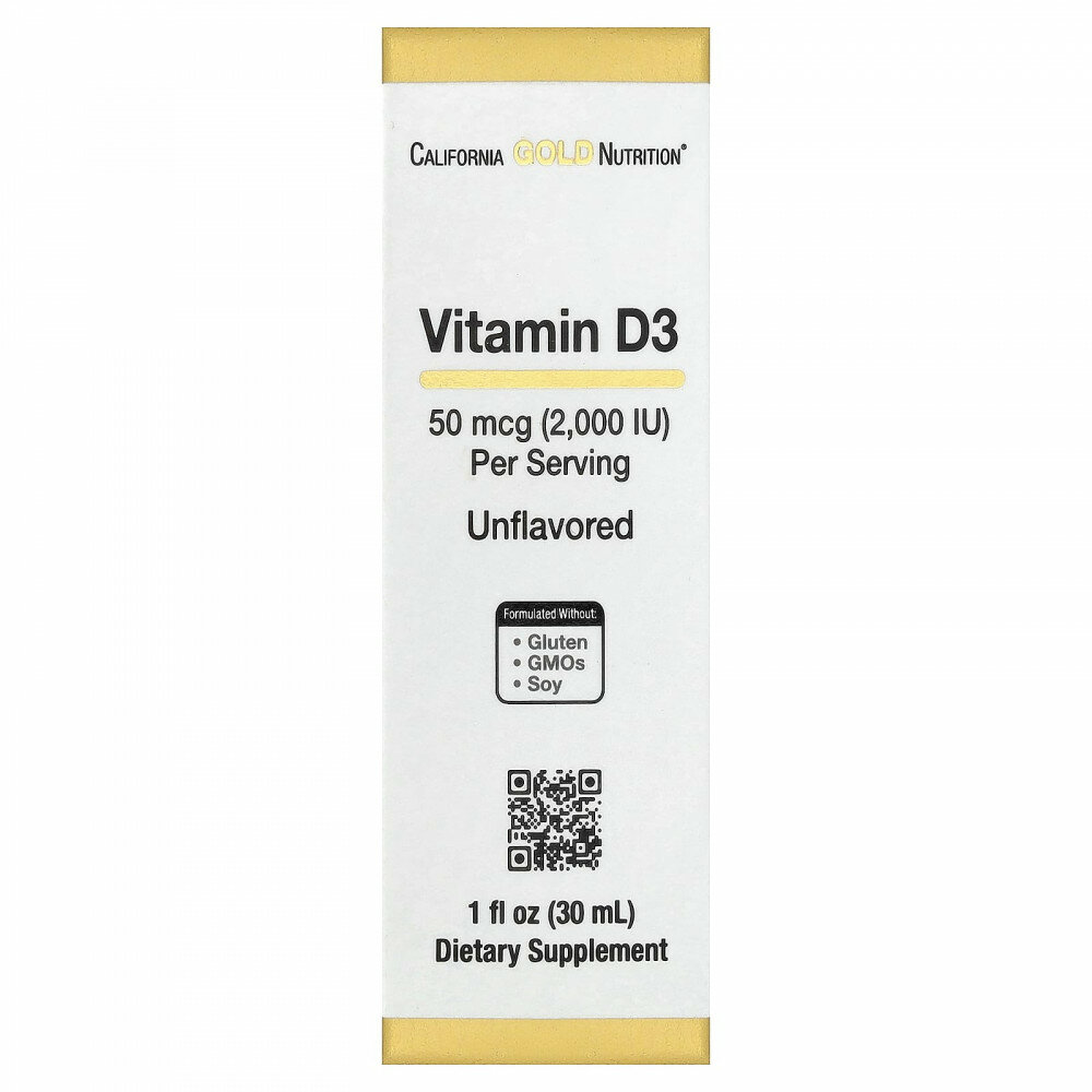 California Gold Nutrition, витамин D3, с нейтральным вкусом, 50 мкг (2000 МЕ), 30 мл (1 жидк. унция)