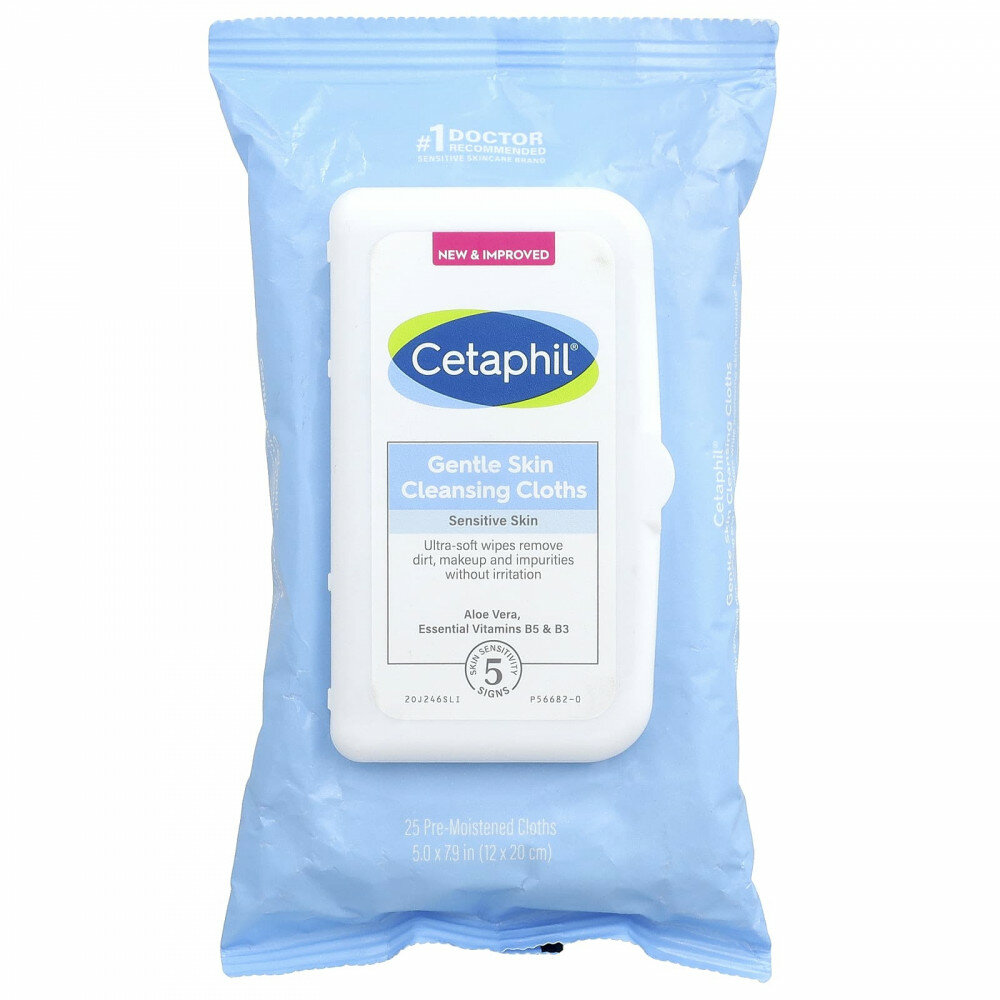 Cetaphil, Деликатные салфетки для очищения кожи, без отдушек, 25 предварительно увлажненных салфеток